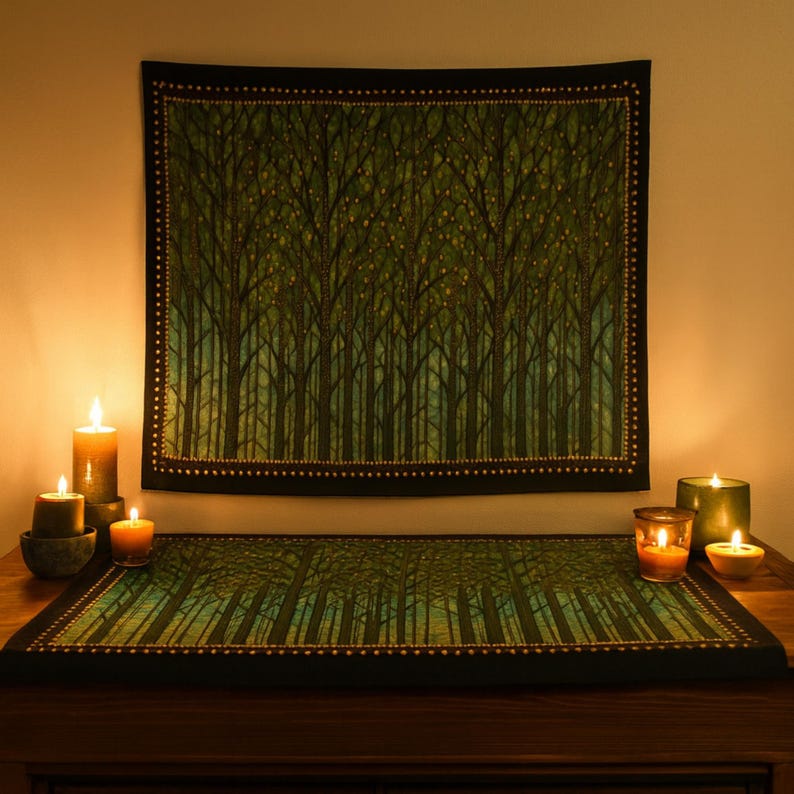 Forest Altar Cloth, Green Witchy Wall Tapestry Hanging, Whimsigoth Wall ...