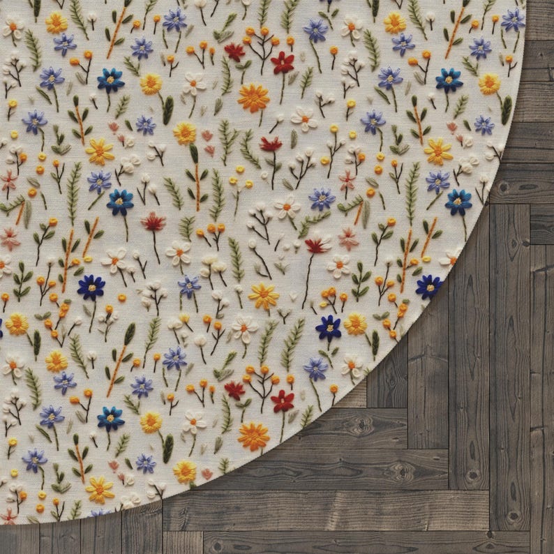 Wildflower Round Rug for Living Room, Cottagecore Rug for Bedroom ...