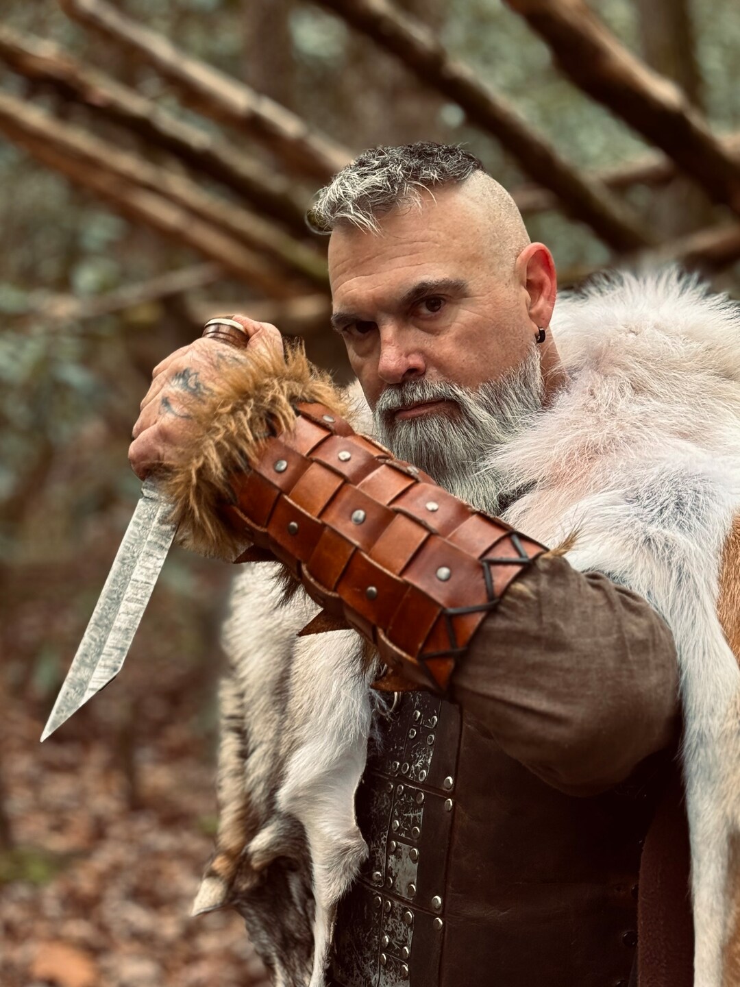 Viking Leather Bracers Woven Design Hand Crafted - Etsy