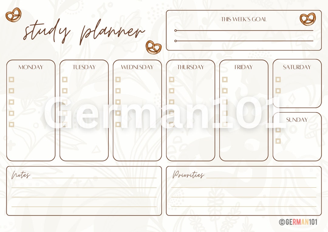 German Study Planner Printable Weekly German Language Learning Planner ...
