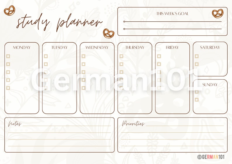German Study Planner Printable Weekly German Language Learning Planner ...