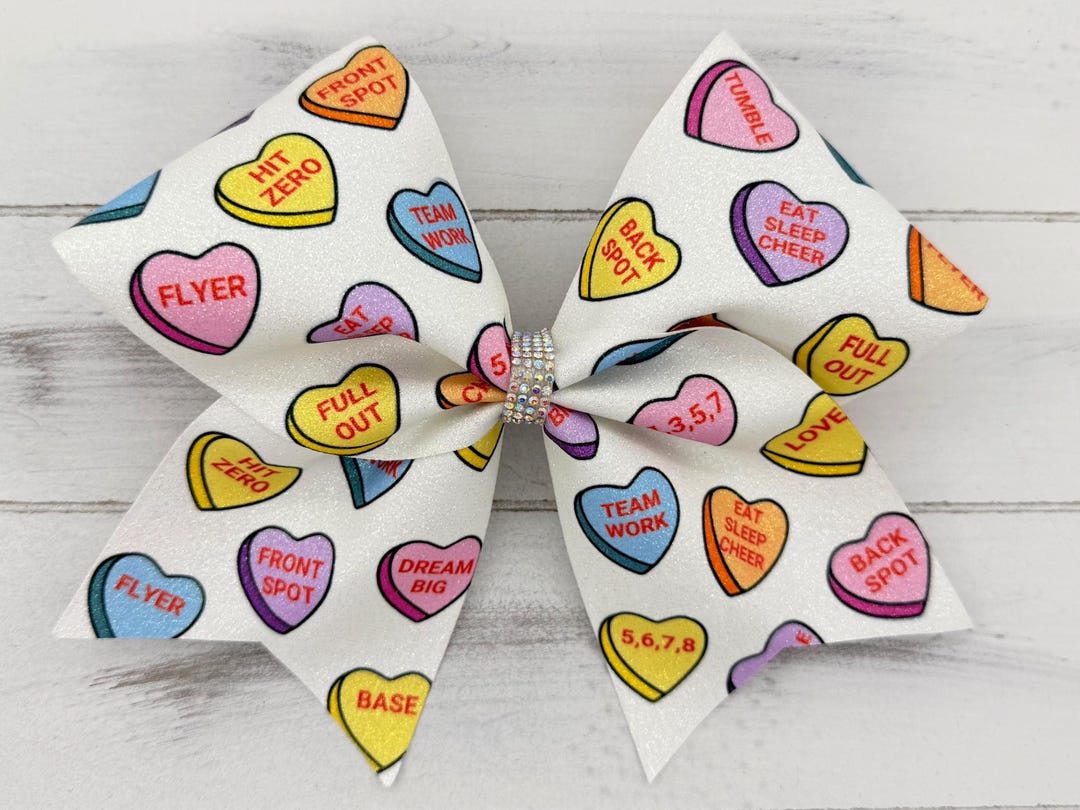 Glitter Cheer Bow - Valentine Candy Hearts - Cheer Sayings - 7 Inches ...