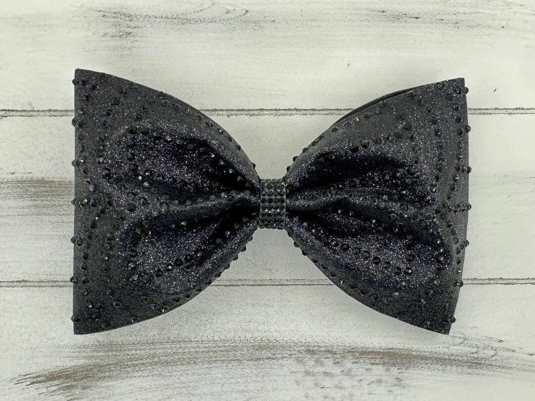 Black on Black Tailless Cheer Bow - Black Glitter Finish With Jet Black ...