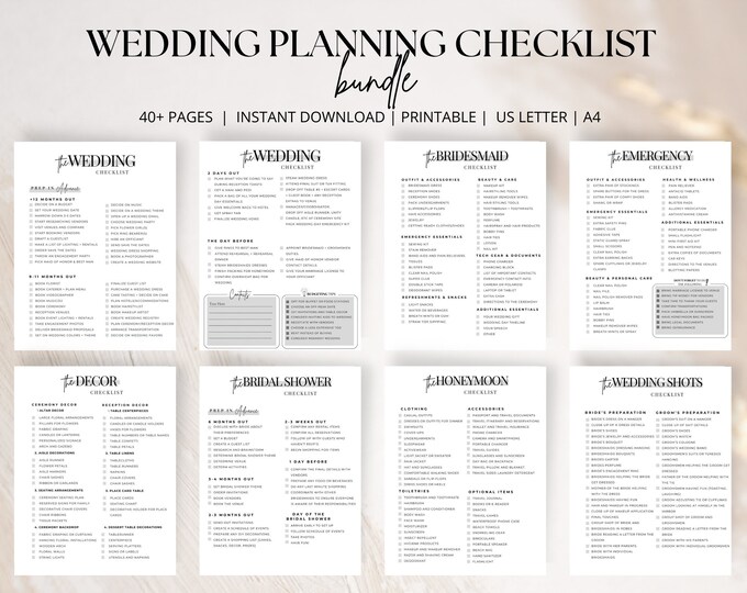 Printable Wedding Planning Checklist Bundle Template, Wedding Checklist ...