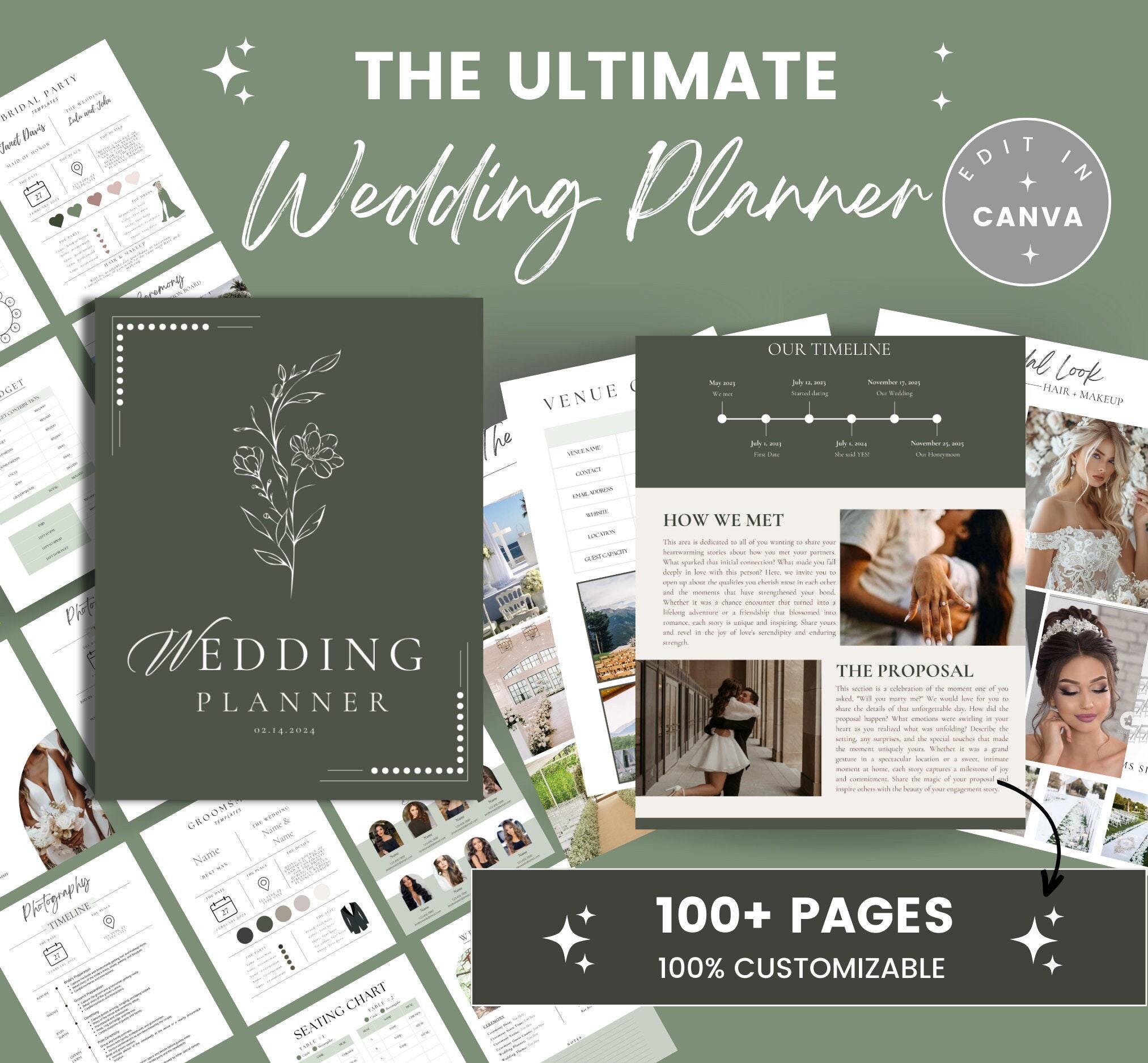 100 Page Printable Wedding Planner Book Template Organizer, Wedding Planning Book and Organizer ...