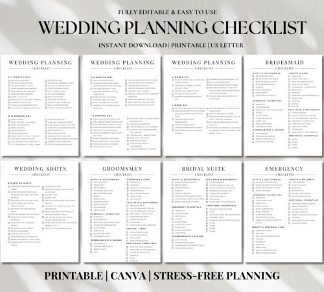 15+ Page Ultimate Wedding Checklist | Canva Template | Printable Wedding Planning Checklist ...
