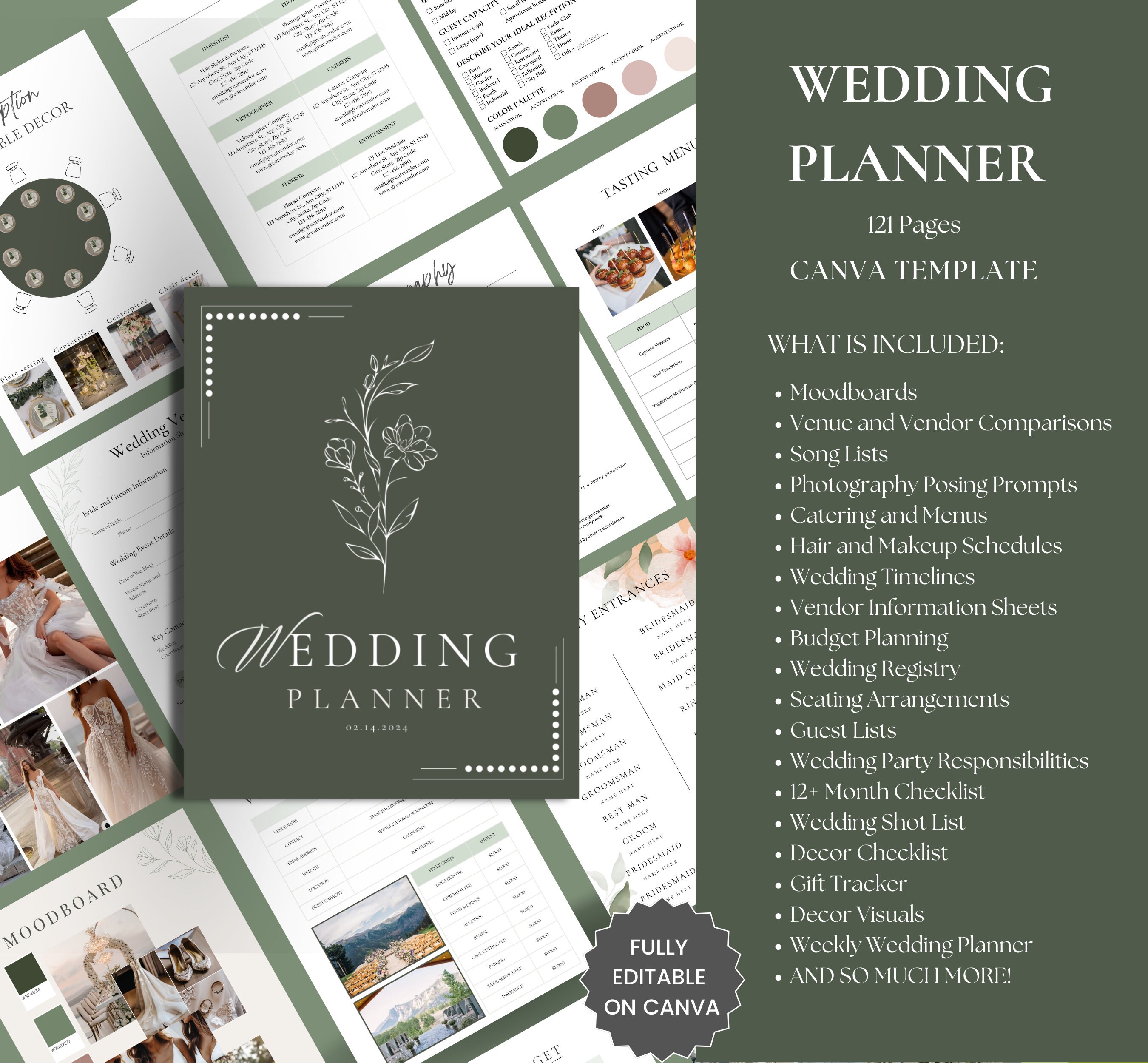 160 Page Canva Wedding Planner Template Bundle, Printable Wedding ...