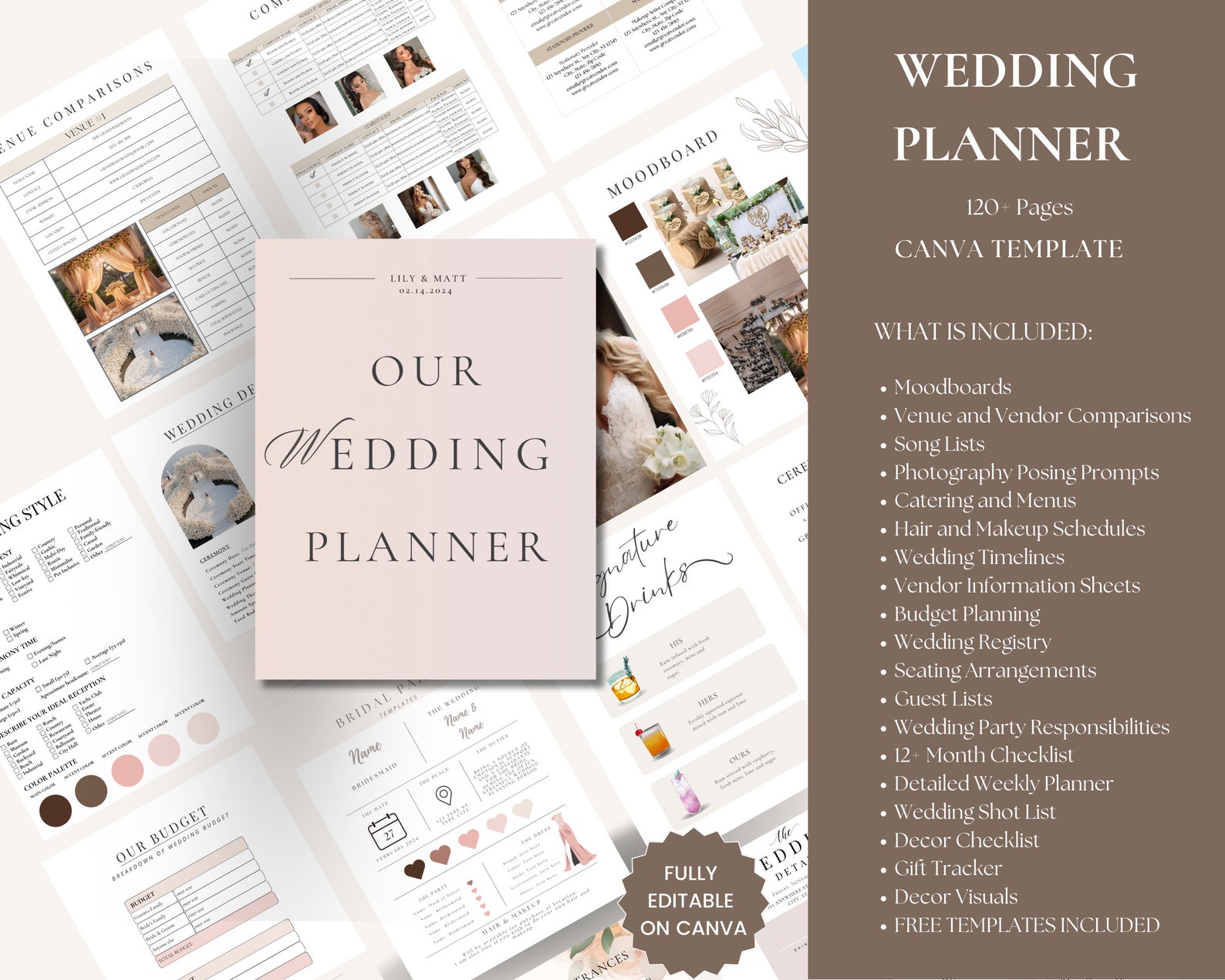 120 Page Printable Wedding Planner Book Template Organizer, Wedding Planning Book and Organizer ...