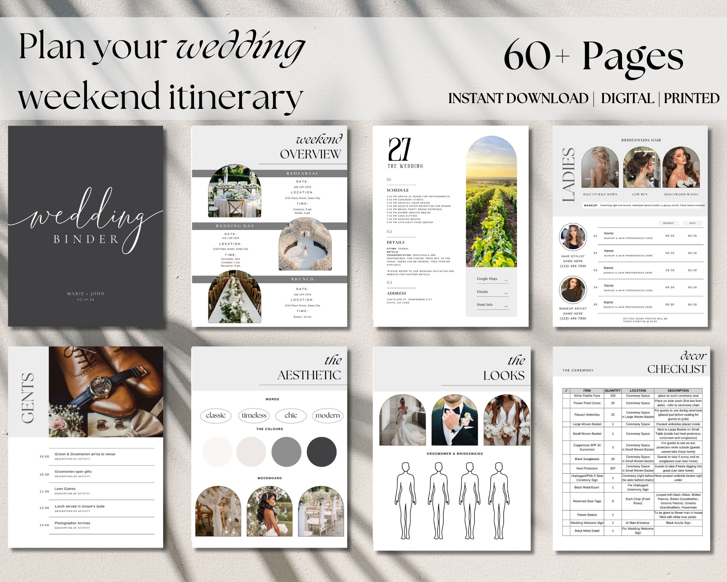 Printable Wedding Itinerary Template Canva Wedding Day Binder, Instant ...