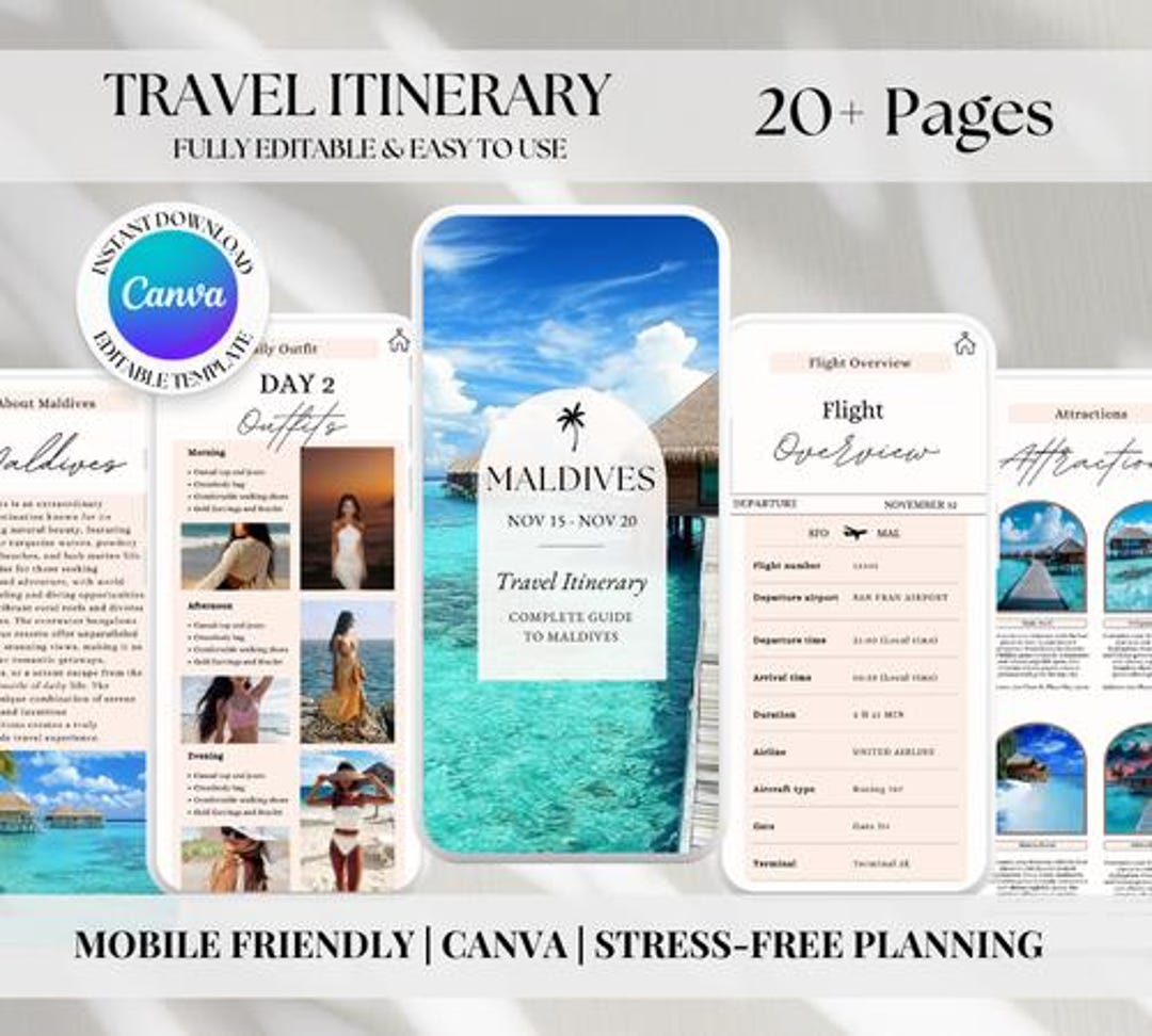 20+ Editable Travel Itinerary Template Trip | Mobile Planner Digital ...
