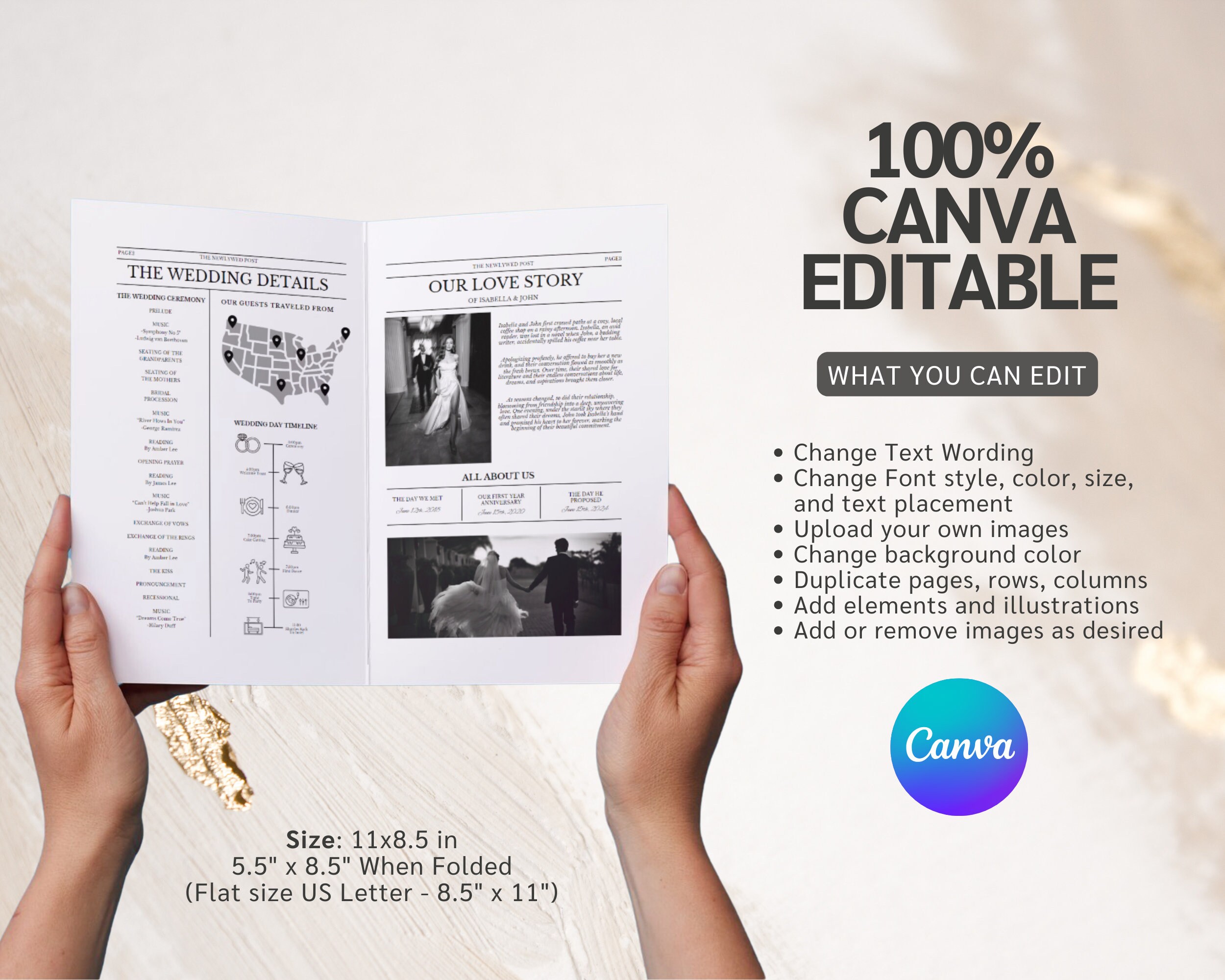 Folded Custom Newspaper Wedding Program Template | Editable ...
