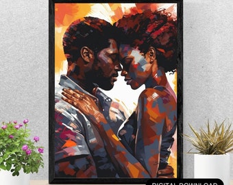 Black Couple Poster Harlem Renaissance Afro Wall Art african American Art Black Couple Art Black ...
