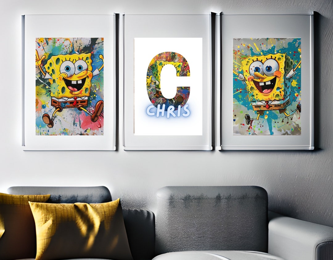 Spongebob Squarepants Art Prints Custom Name, Sponge Bob Boys Wall ...