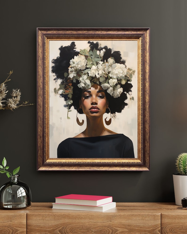 Black Queens Pop Art, African American Canvas Art, Melanin, Artistic Gift, Floral Head Woman ...