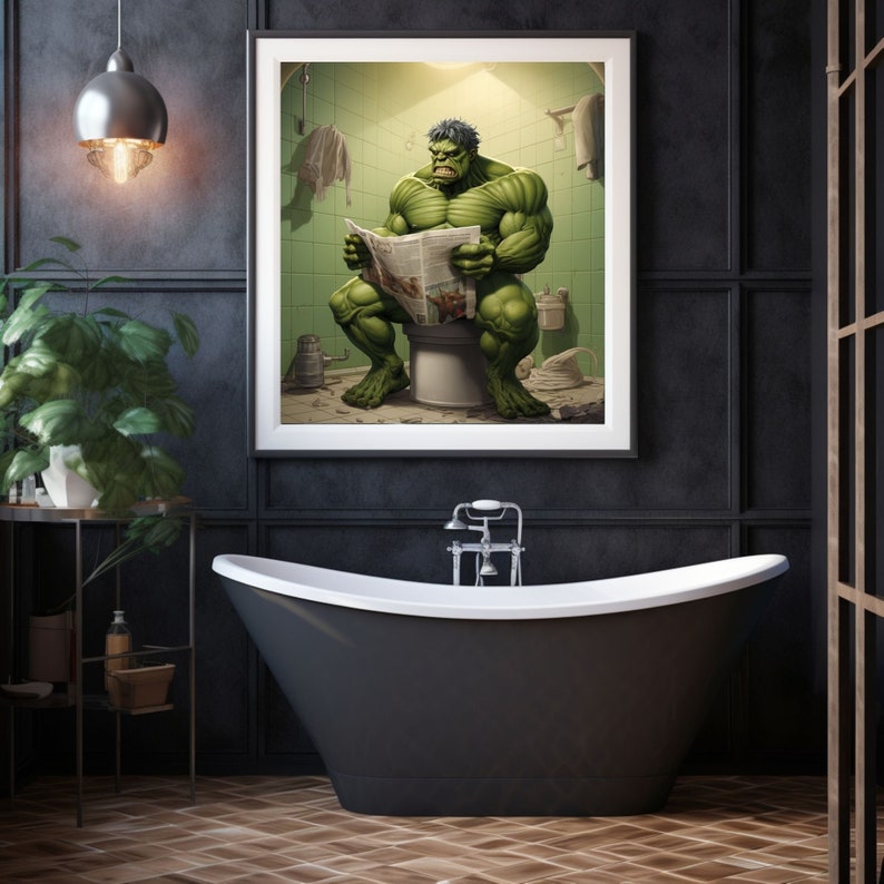 Hulk, Superhero on Toilet, Marvel Poster, Incredible Hulk, Restroom ...