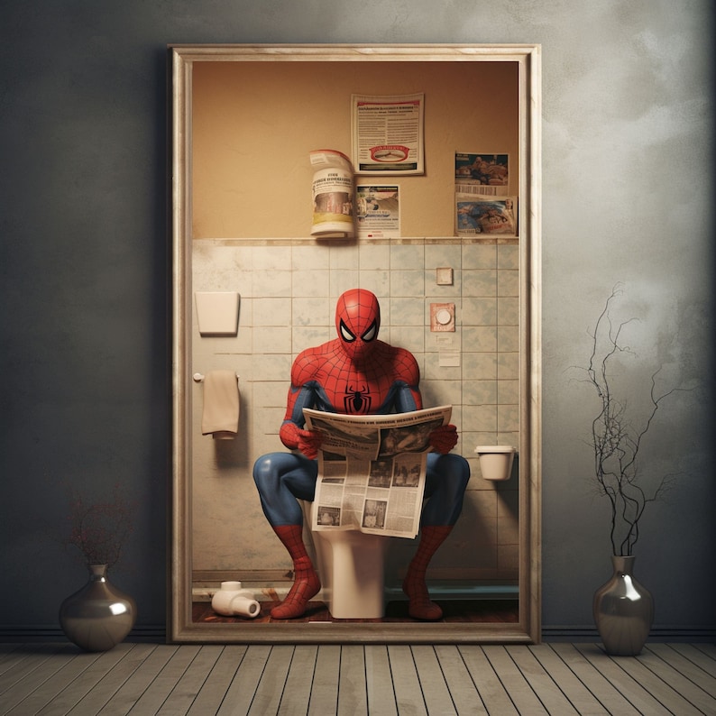 Spiderman Poster, Marvel Poster, Restroom Wall Art, Humorous Poster ...