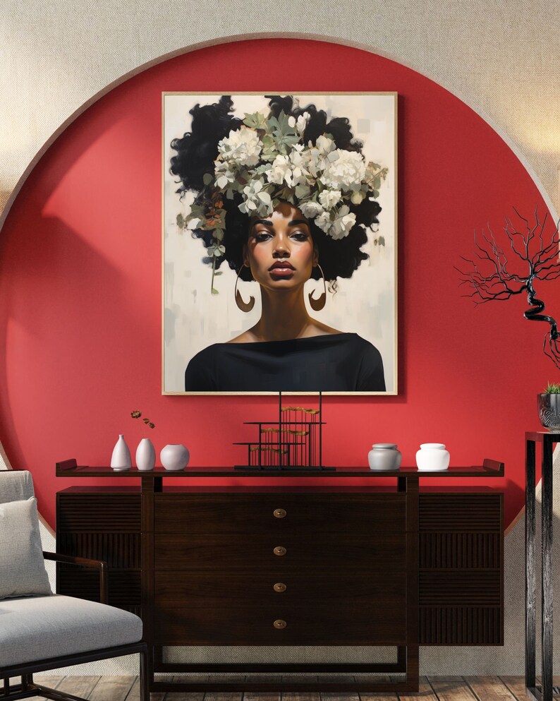 Black Queens Pop Art, African American Canvas Art, Melanin, Artistic Gift, Floral Head Woman ...