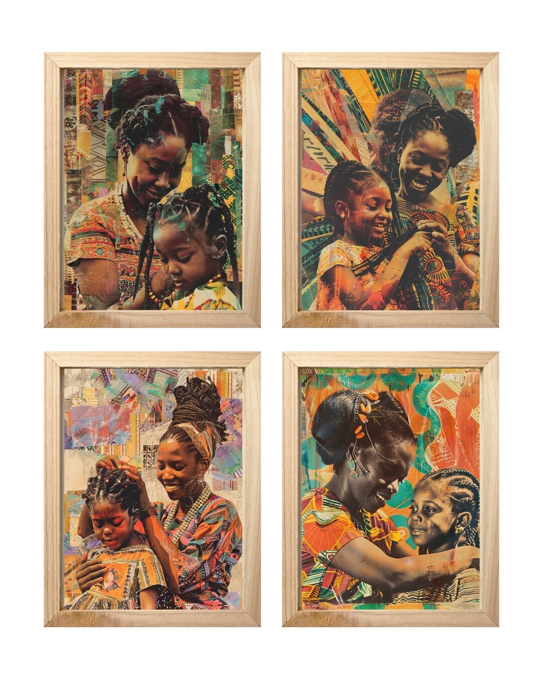 African Textile Collage Art Print Set of 4, Love Art, Black Woman Art ...