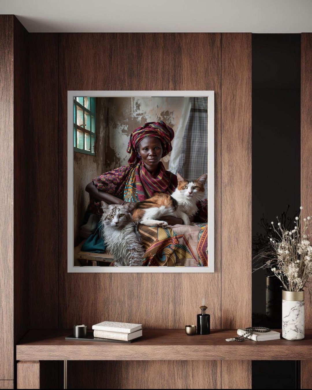 African Woman Wall Art, Woman Wall Art, Woman and Cat Canvas, Woman ...
