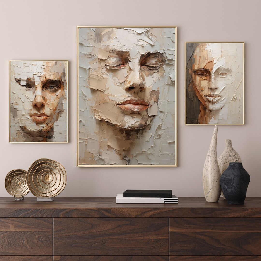 Modern Woman Face Drawing 3 Piece Wall Art, Triptych Wall Art ...
