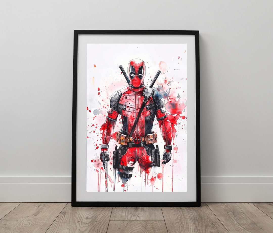 Deadpool Digital Poster, Subtle Superhero Prints, Watercolor Dripping ...