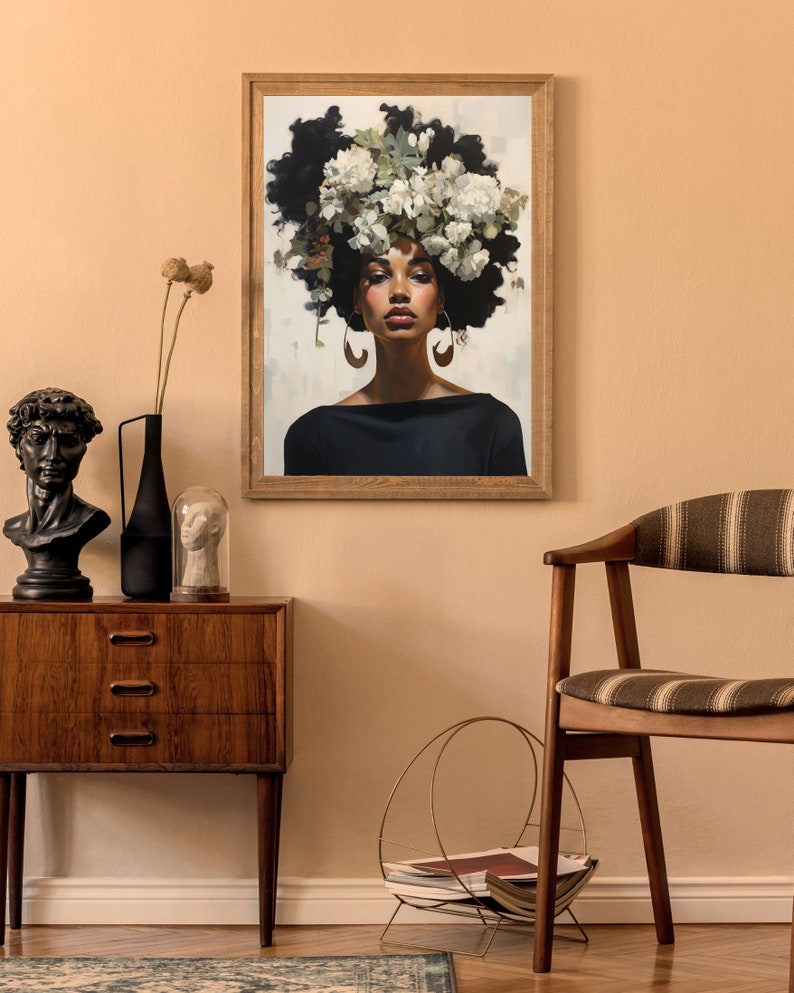 Black Queens Pop Art, African American Canvas Art, Melanin, Artistic Gift, Floral Head Woman ...
