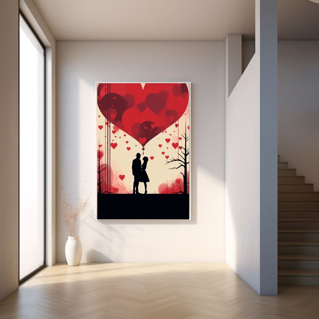 Vintage Romance, Art Nouveau Minimalist Painting Print, Valentine ...
