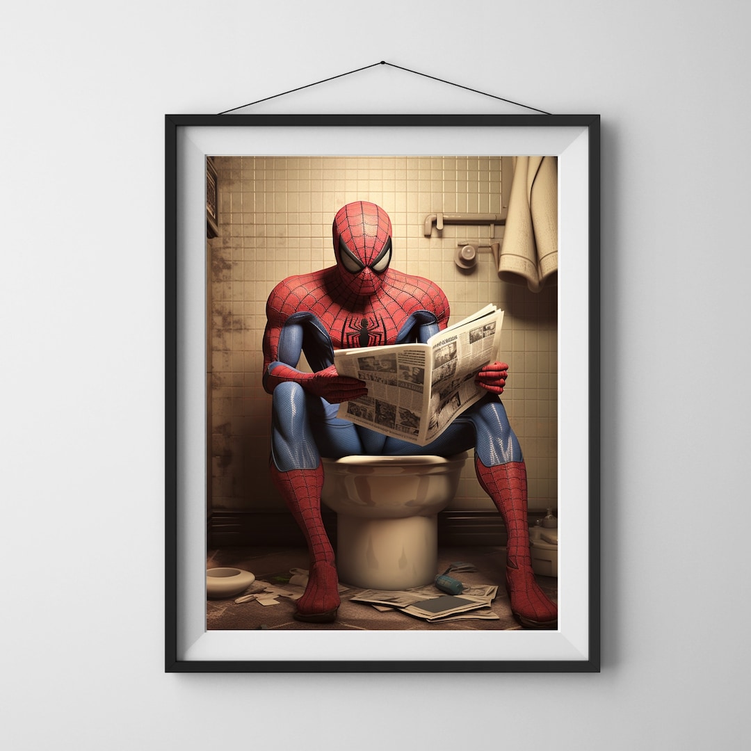 Spiderman, Marvel Poster, Spiderman on Toilet, Funny Toilet Prints ...
