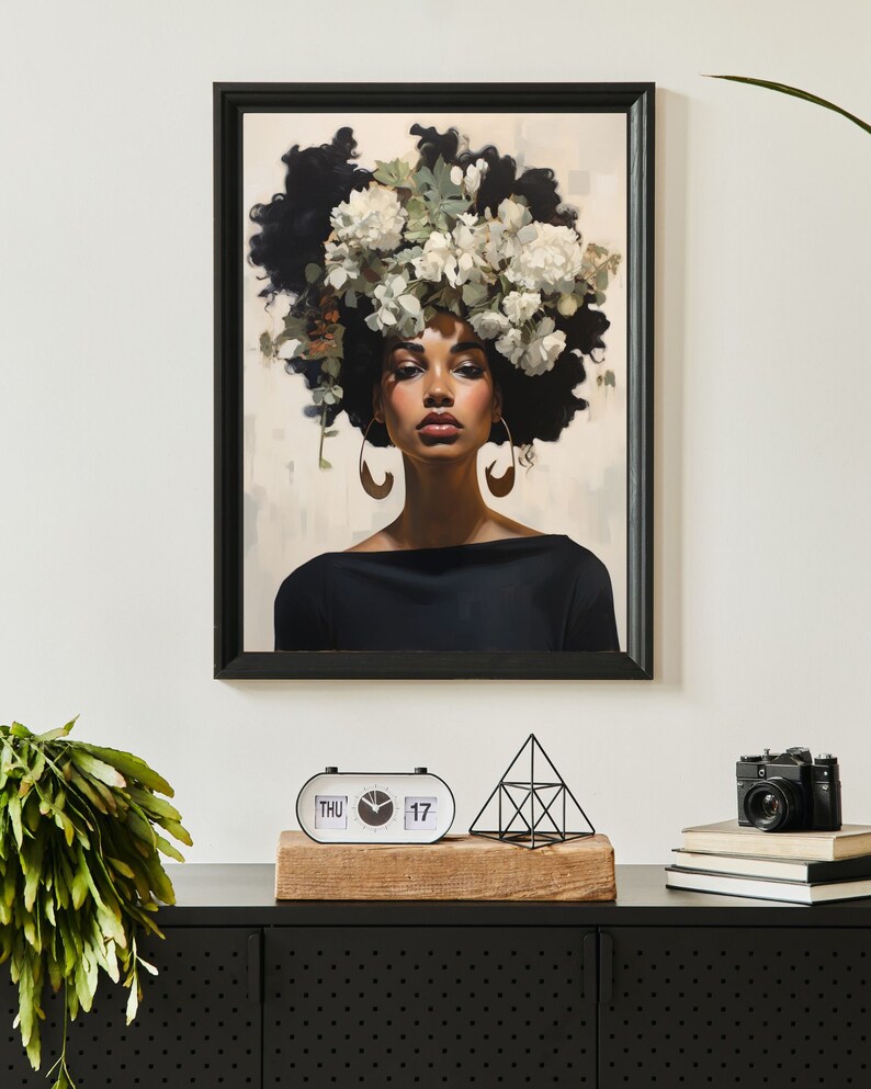 Black Queens Pop Art, African American Canvas Art, Melanin, Artistic Gift, Floral Head Woman ...
