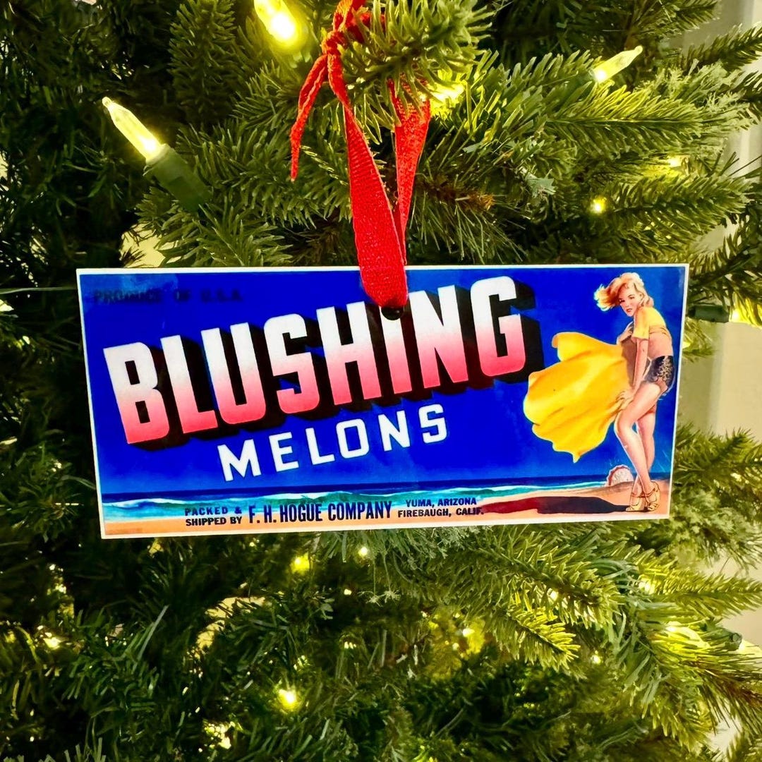 BLUSHING MELONS Yuma Crate Label Ornament | Vintage Produce Crate Label ...