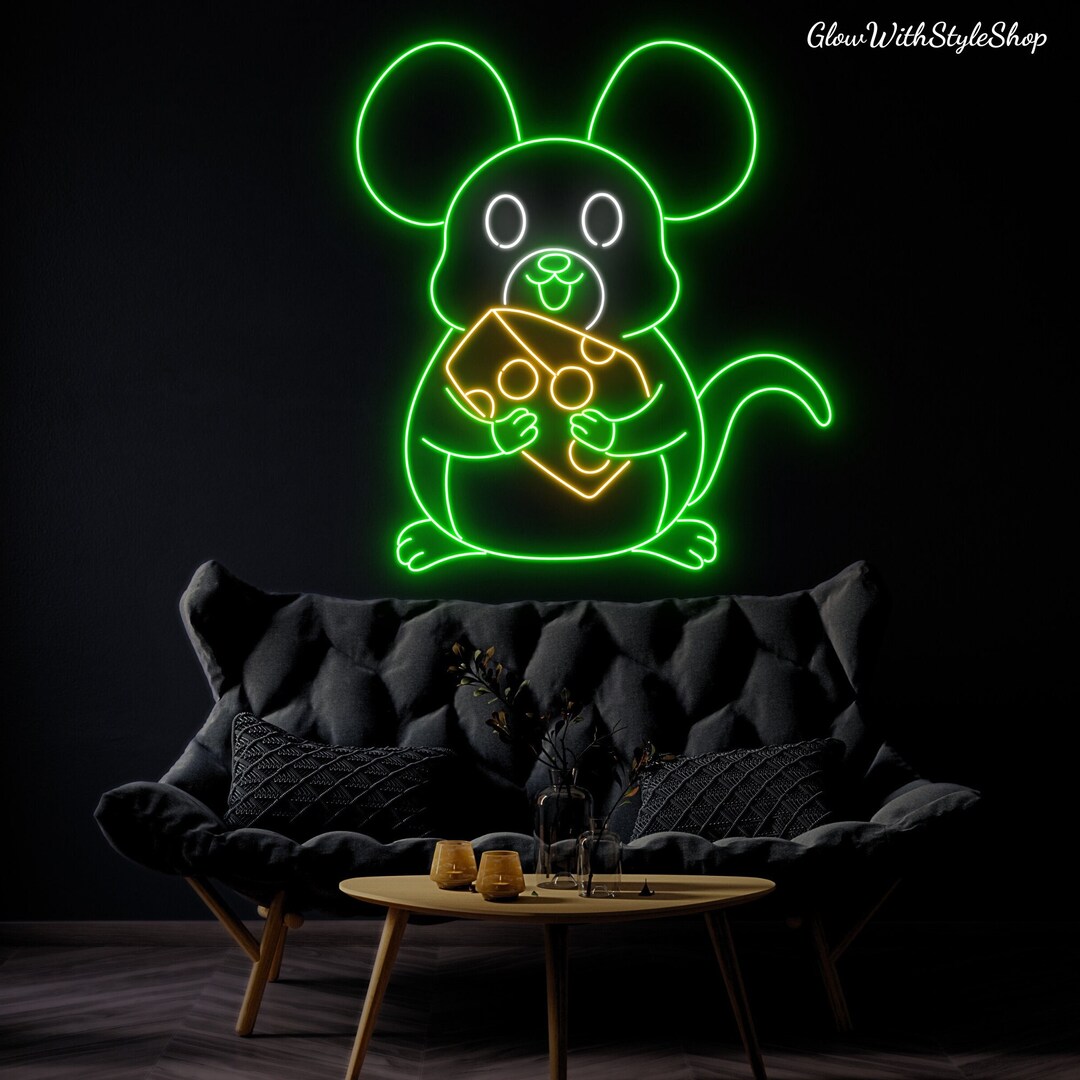 Mouse and Cheese Neon Sign Cute Rat Led Sign Cheese Piece - Etsy