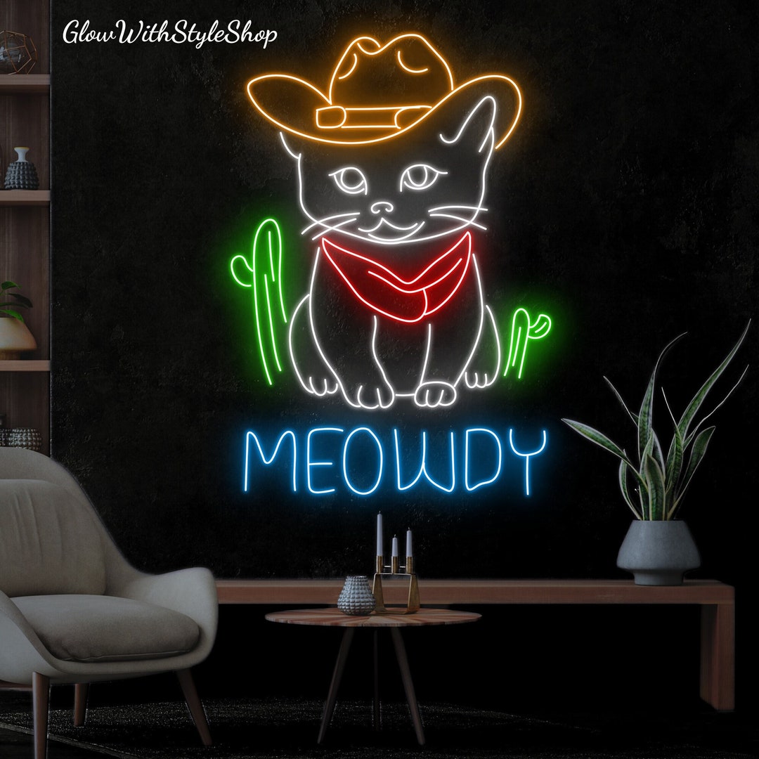 Meowdy Cowboy Neon Sign Cowboy Cat in Desert Led Sign Cowboy - Etsy