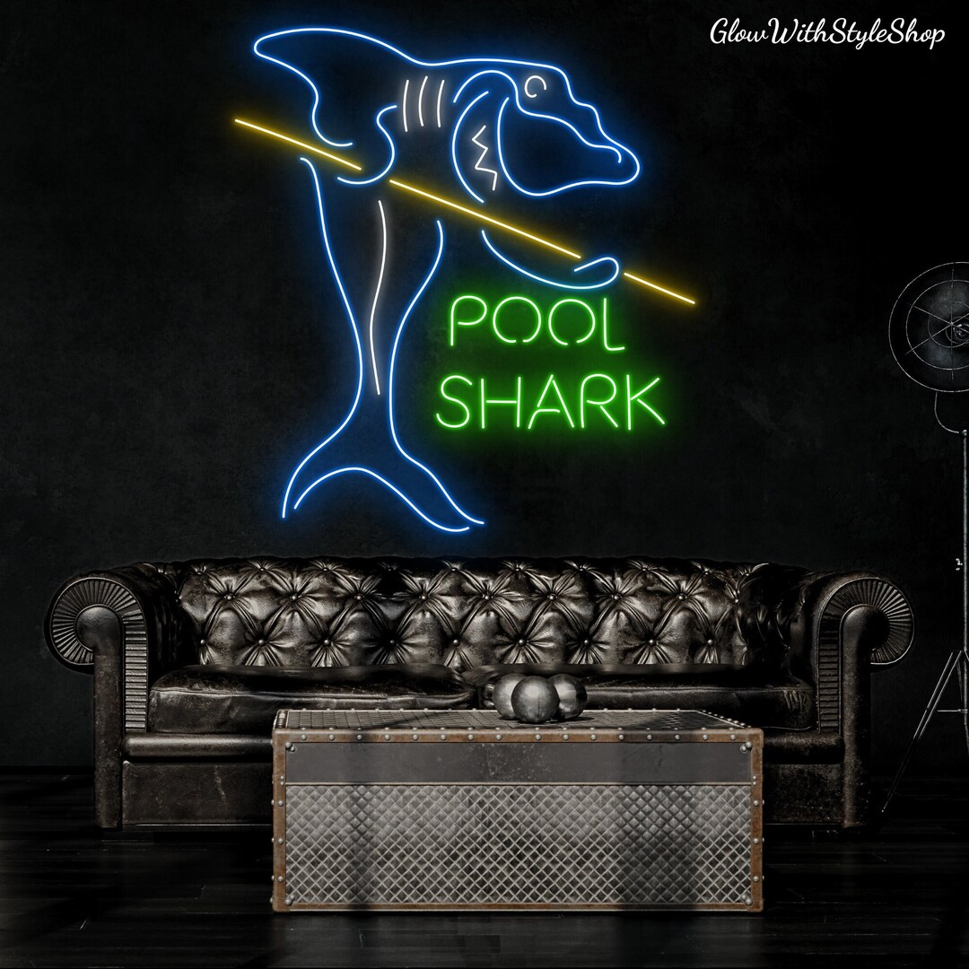 Pool Shark Billiard Neon Sign Cool Shark Snooker Led Sign - Etsy
