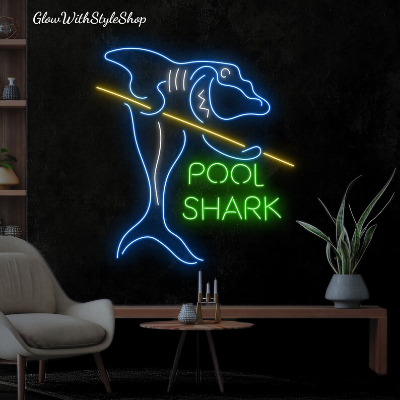 Pool Shark Billiard Neon Sign Cool Shark Snooker Led Sign - Etsy