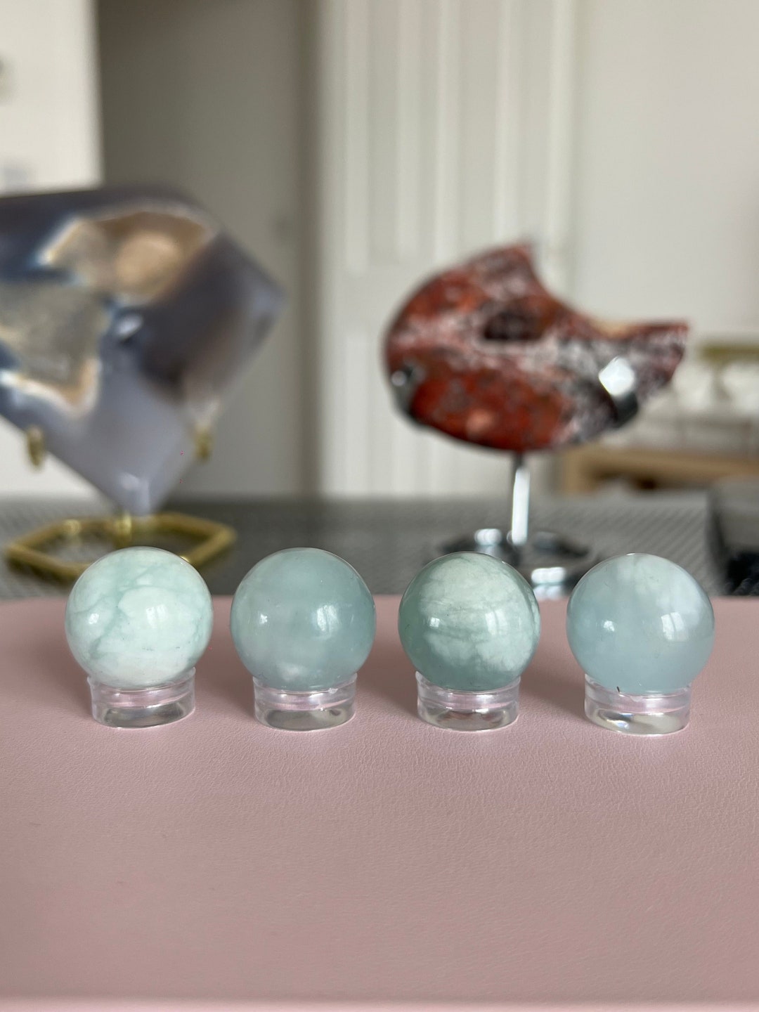 Aquamarine Crystal Spheres | Cloudy Blue Crystal Carving Sphere Healing ...