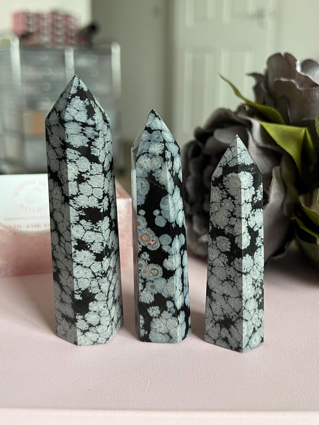 Snowflake Obsidian Tower Black Obsidian Crystal Carving Point Obelisk ...