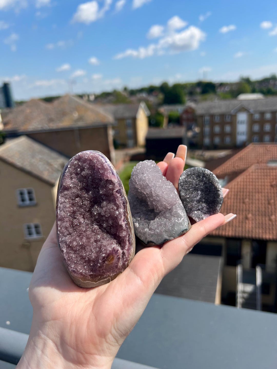 Sugar Amethyst Crystal Cutbase | Geode Cluster Heart Carving Healing ...
