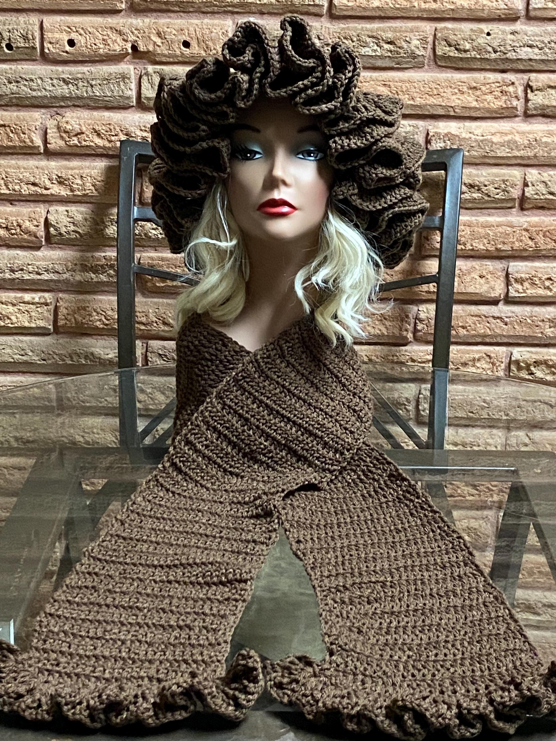 2 Piece Solid Colored Triple Ruffled Beanie Hats With Matching 5 Ft ...