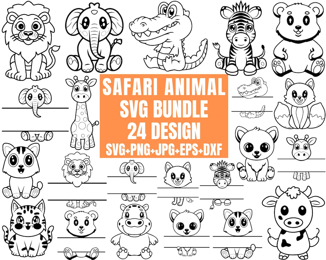 Safari Animals Svg Bundle, Safari Animals Outline Svg, Doodle Svg, Cute ...