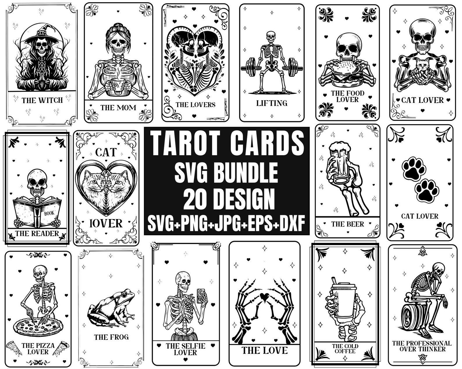 Funny Tarot Cards SVG Bundle, Skeleton Love Svg, Witch Tarot Svg ...