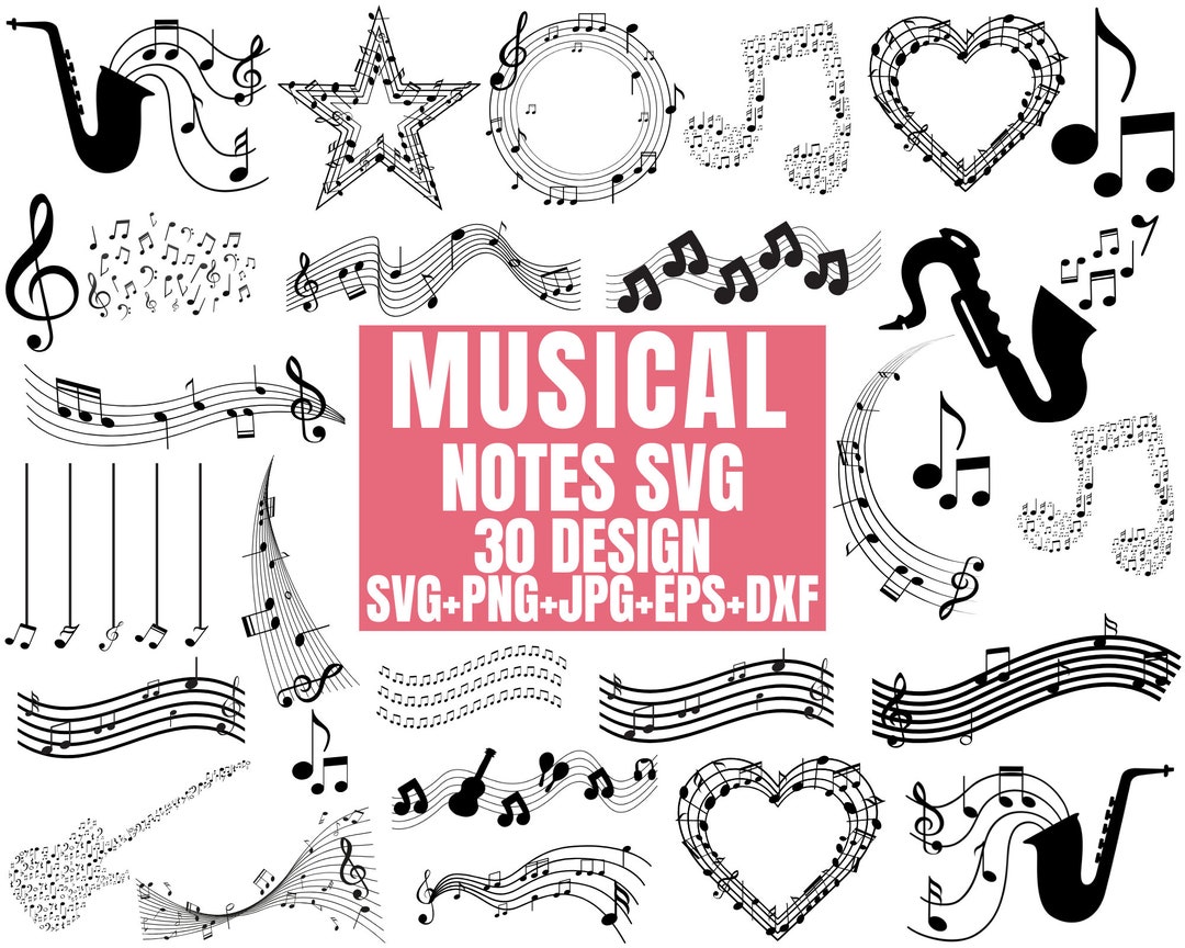 Music Notes Svg Bundle, Guitar Note Svg, Music Symbols Svg, Notes ...