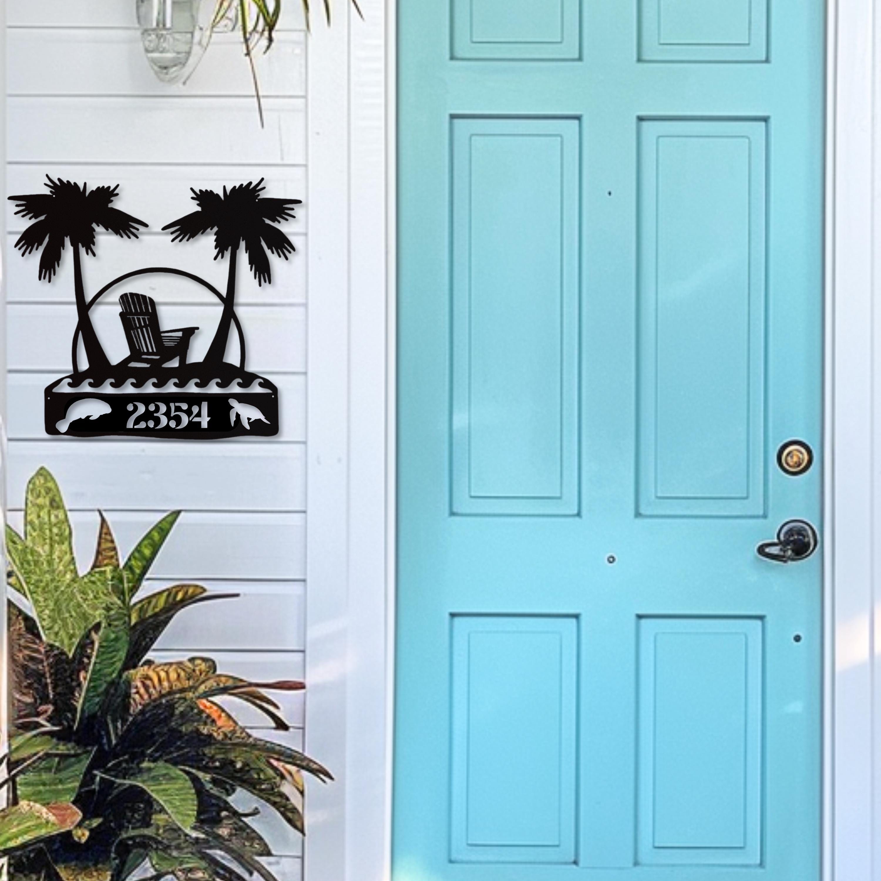 Manatee House Number Metal Sign, Sea Turtle Metal Sign, Tropical House ...