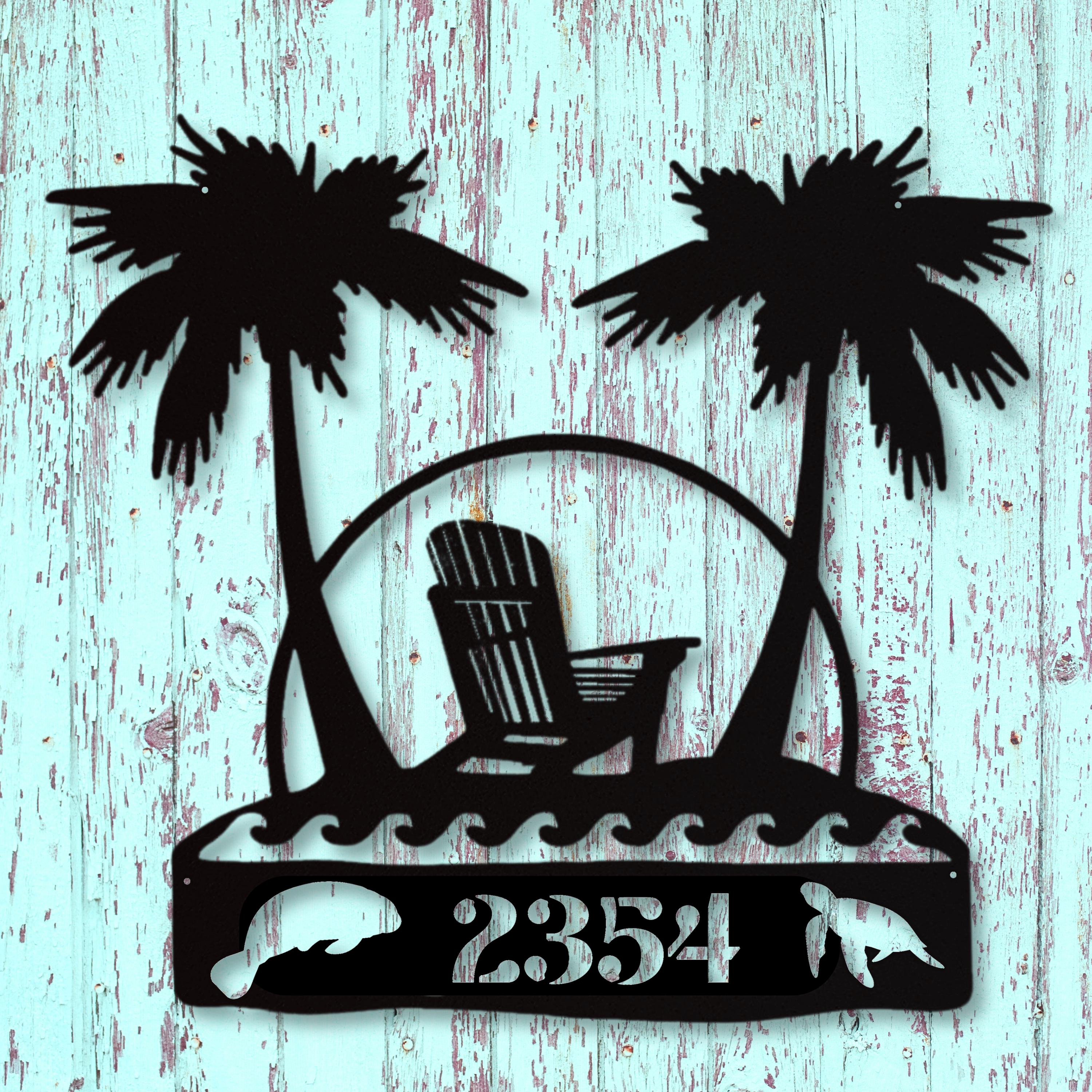 Manatee House Number Metal Sign, Sea Turtle Metal Sign, Tropical House ...