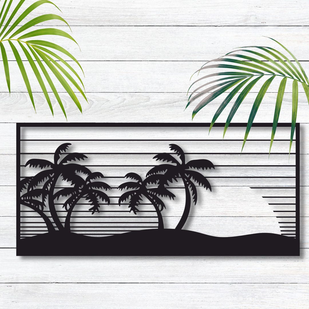 Tropical Sunset Metal Wall Art Sign, Palm Tree Metal Sign, Metal Sign ...