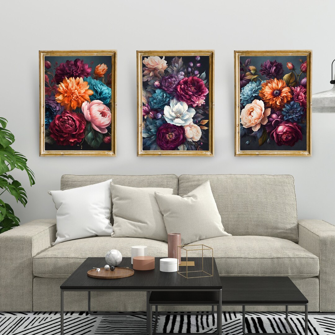 Jewel Tone Blossoms Art Print, Floral Botanical Jewel Tone Gallery ...