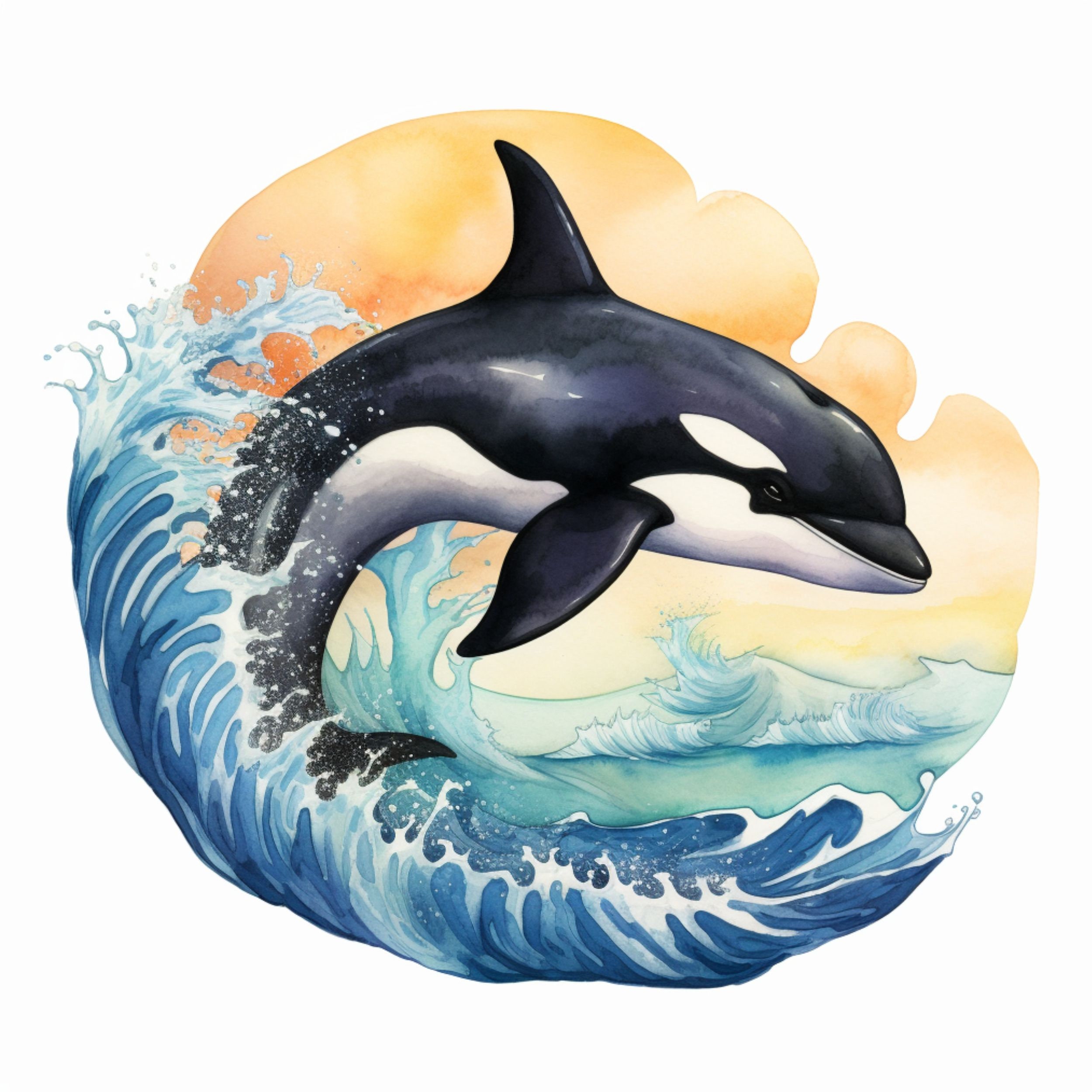 20 Watercolor Killer Whales, Dolphins, Orcas, Seahorses, Octopus, Ocean ...
