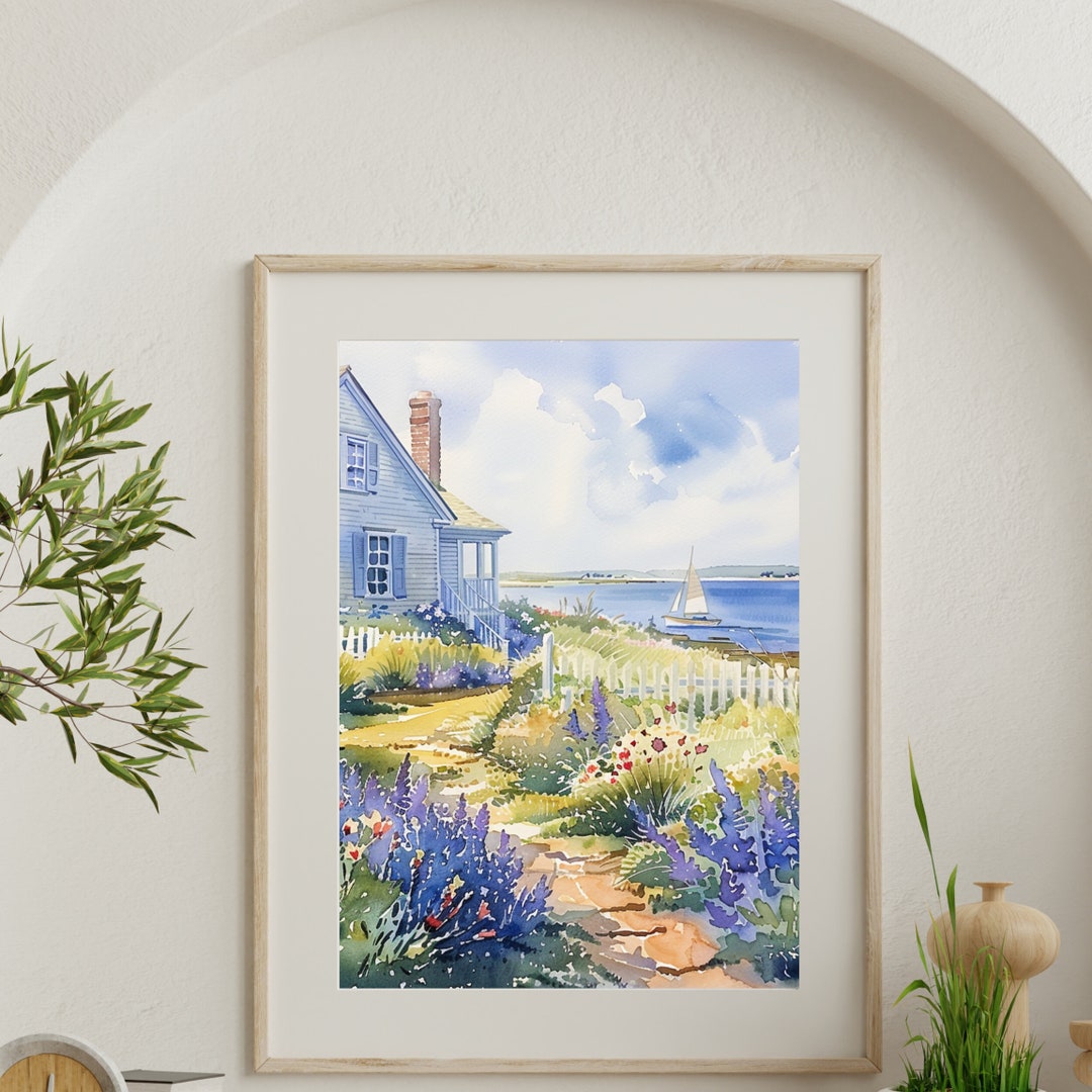 Cape Cod Coastal Landscape, Nantucket Cottage With Sailboat, Cape Cod ...