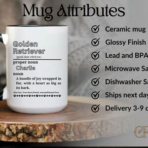 Custom Golden Retriever Dog Definition Mug, Personalized Name New Pet Goldie Dog Ceramic Accent ...