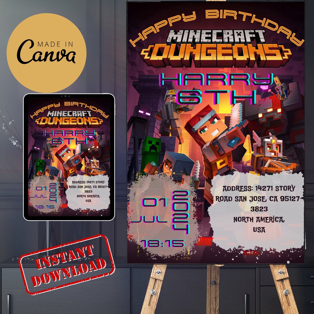 Minecraft Birthday Party Invitation Mobile and Editable Birthday ...