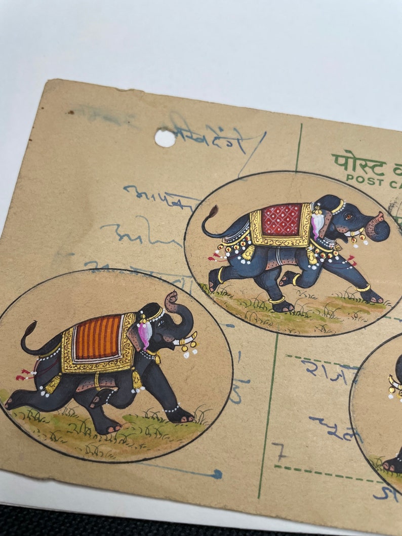 Elephant Trio: Miniature Art on a Single Postcard - Etsy